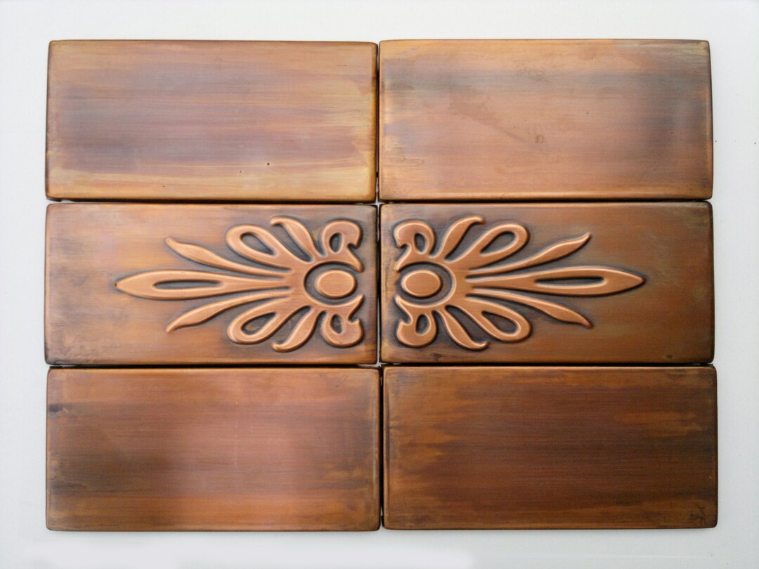 Kitchen Tiles, Set of 6 Brown Patinated Copper Tiles , Kitchen ...