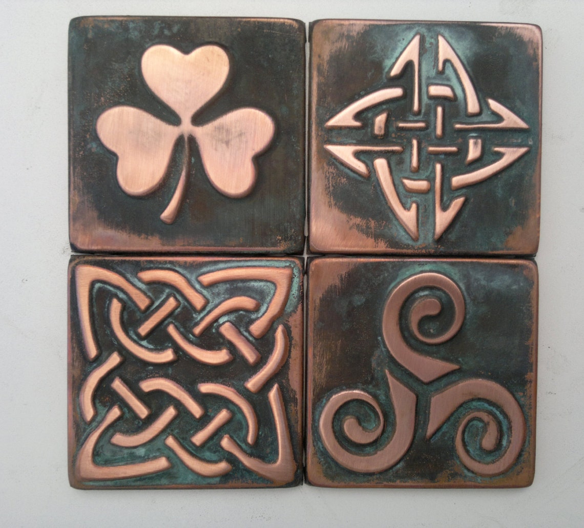 Celtic Tiles GREEN PATINA Set of 4 Copper Celtic Copper Tiles - Etsy UK