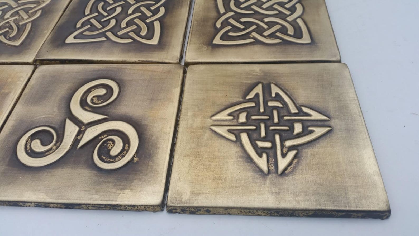 Celtic Design Tiles SET OF 9 Backsplash Metal Tiles. Brass - Etsy