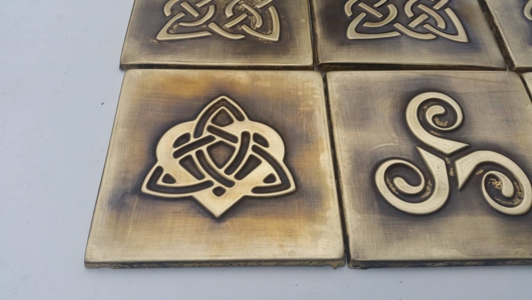 Celtic Design Tiles, SET OF 9 , Backsplash Metal Tiles. Brass Copper ...