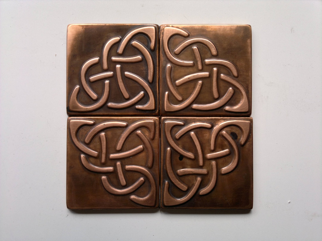 Celtic Copper Tile Set, Rustic Kitchen Backsplash, Metal Accent Tiles ...
