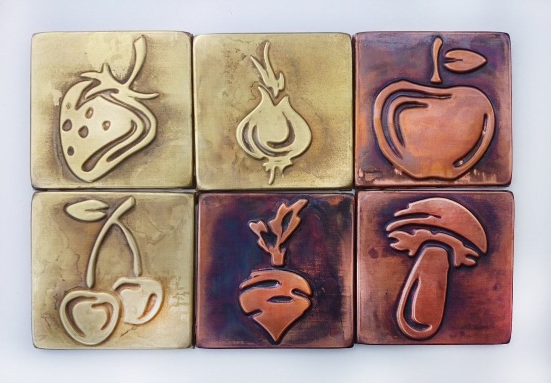 Handmade Tiles, FRIUT AND VEG Tiles, Handcrafted Tiles, Copper or Brass ...