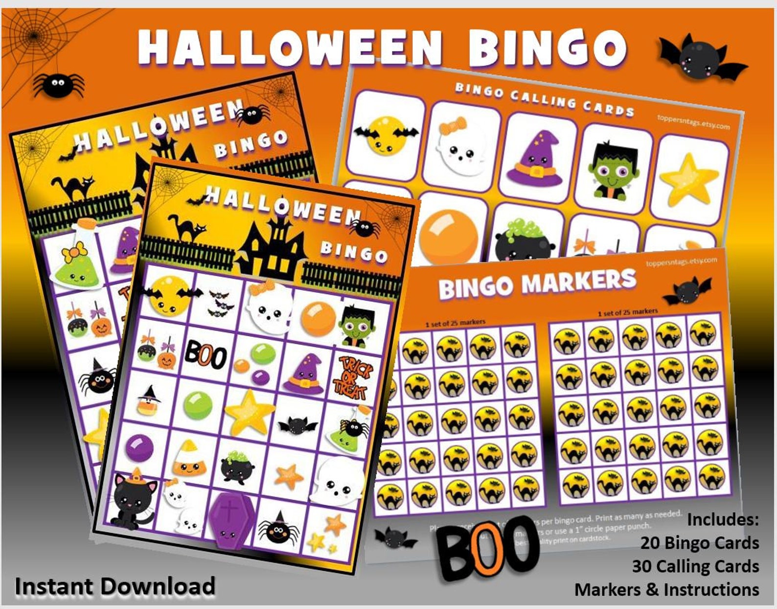 Halloween Bingo Game Instant Download Printables Party - Etsy