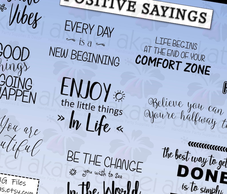 Positive Quotes / Themed Phrases/sayings #2 - PNG Files Instant ...