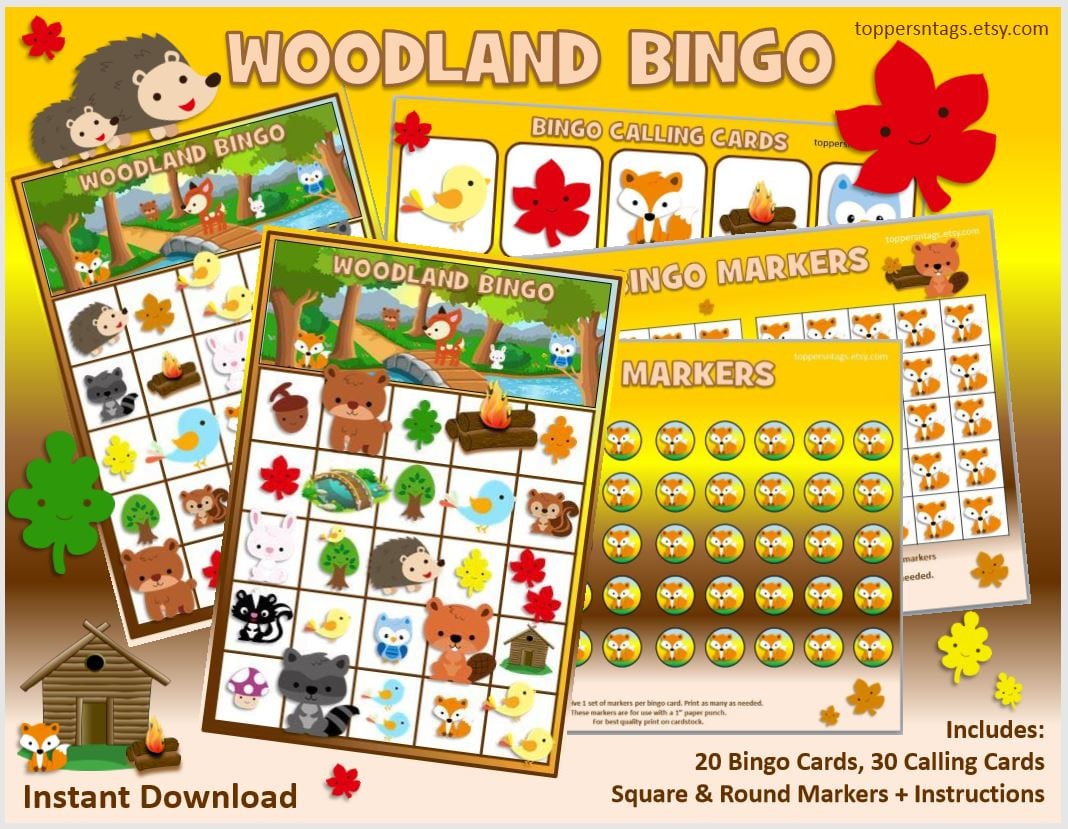 Woodland Creatures Bingo Printable Party Game - Picture Bingo - Etsy
