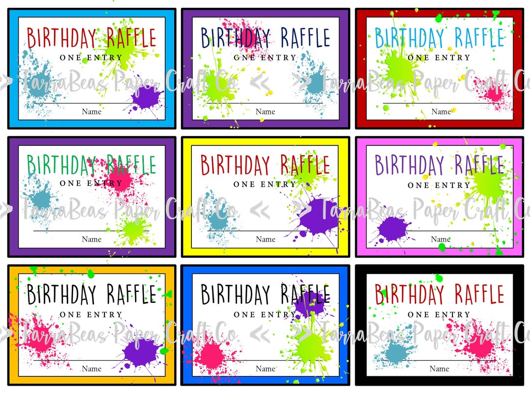 Paint Splatter Happy Birthday Raffle Tickets Instant Download PRINT AT ...