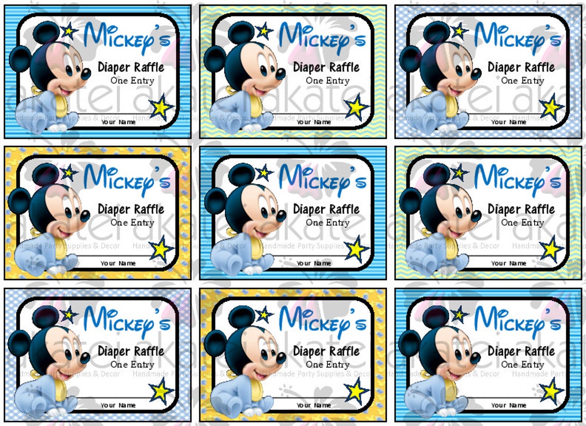 Baby Mickey Mouse Diaper Raffle Tickets Instant Download - Etsy
