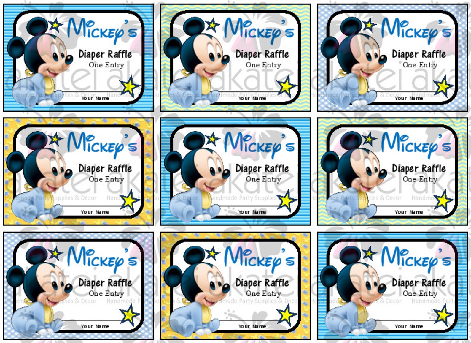 Baby Mickey Mouse Diaper Raffle Tickets Instant Download - Etsy