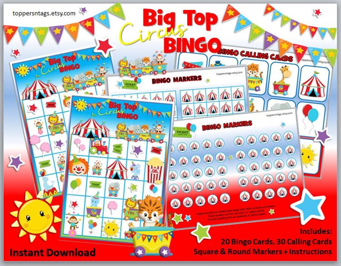 Circus Bingo Game Big Top Carnival Printable Party Game - Etsy