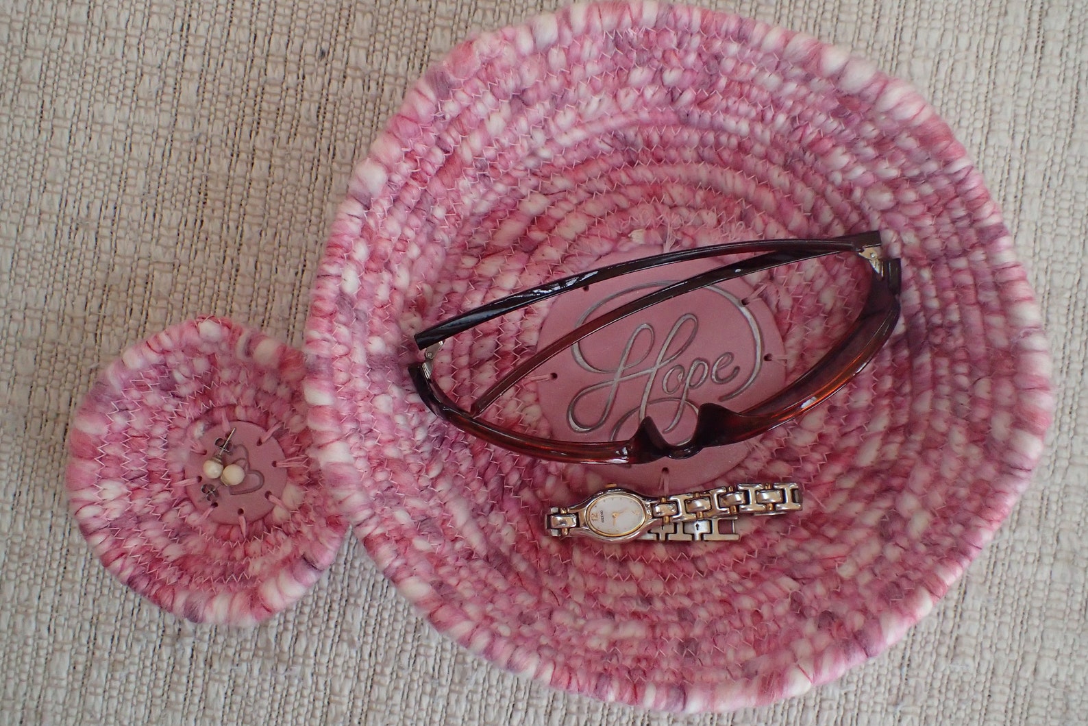 Breast Cancer Themed Rope Baskets Pink Ribbon Button and - Etsy