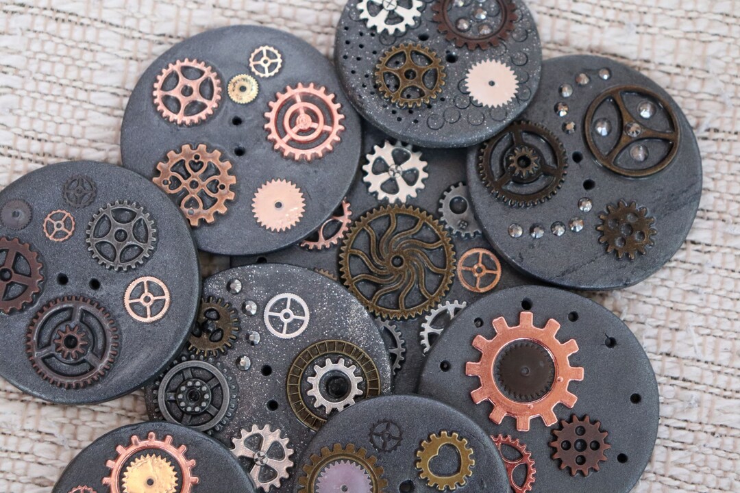 Handmade Steampunk Polymer Clay Buttons: Black Graphite Metal Cogs - Etsy