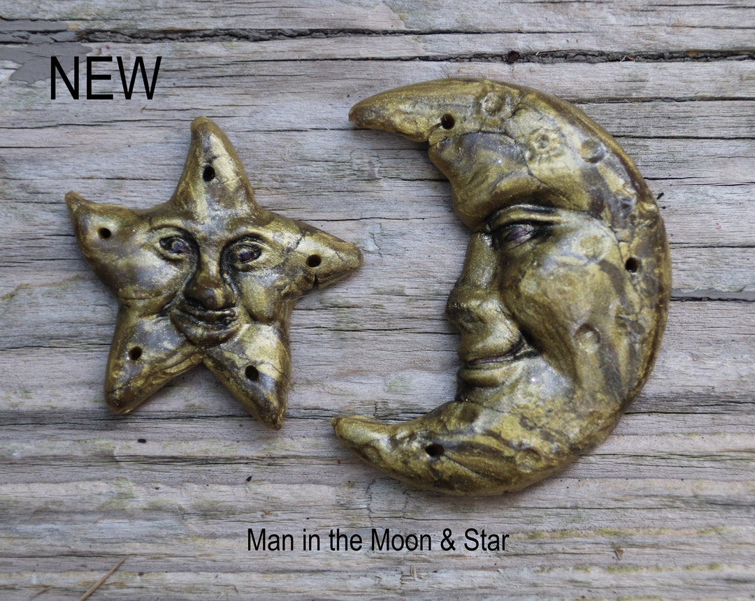 Handmade Celestial Polymer Clay Buttons: Man in the Moon, Sun, & Stars ...