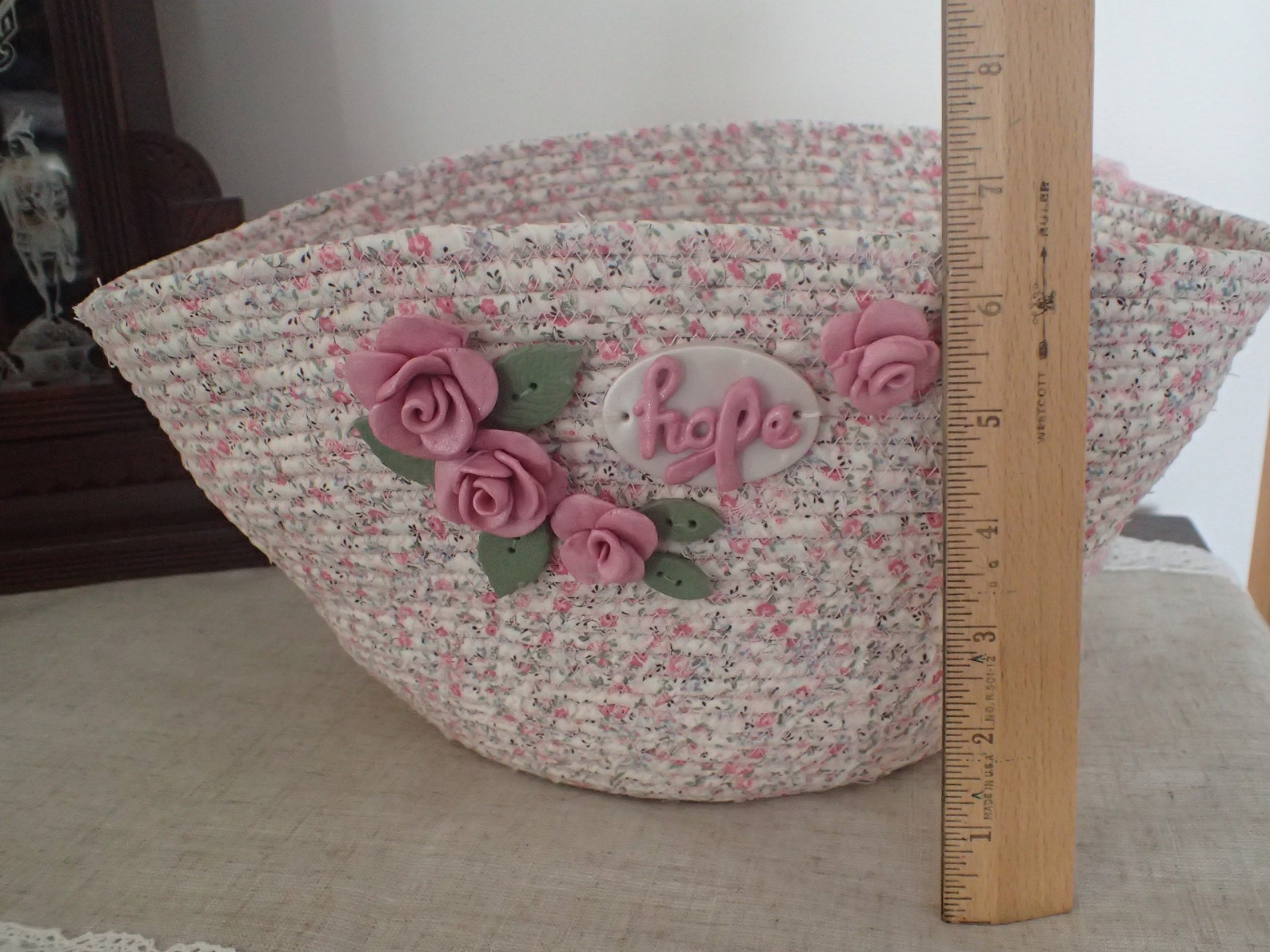 Breast Cancer Themed Rope Baskets Pink Ribbon Button and - Etsy