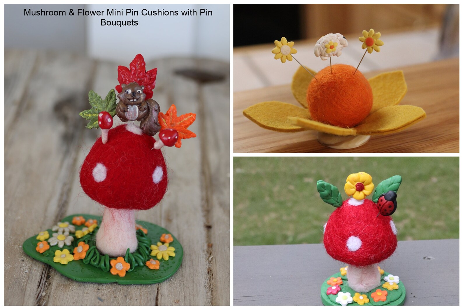 Mini Wool Pin Cushion and Coordinating Pin Bouquet Decorative | Etsy