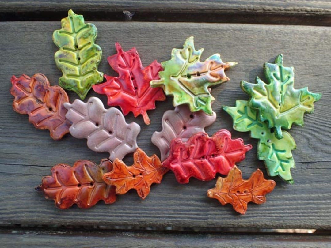Handmade Watercolor Fall Leaf Polymer Clay Buttons & Embellishments - Etsy