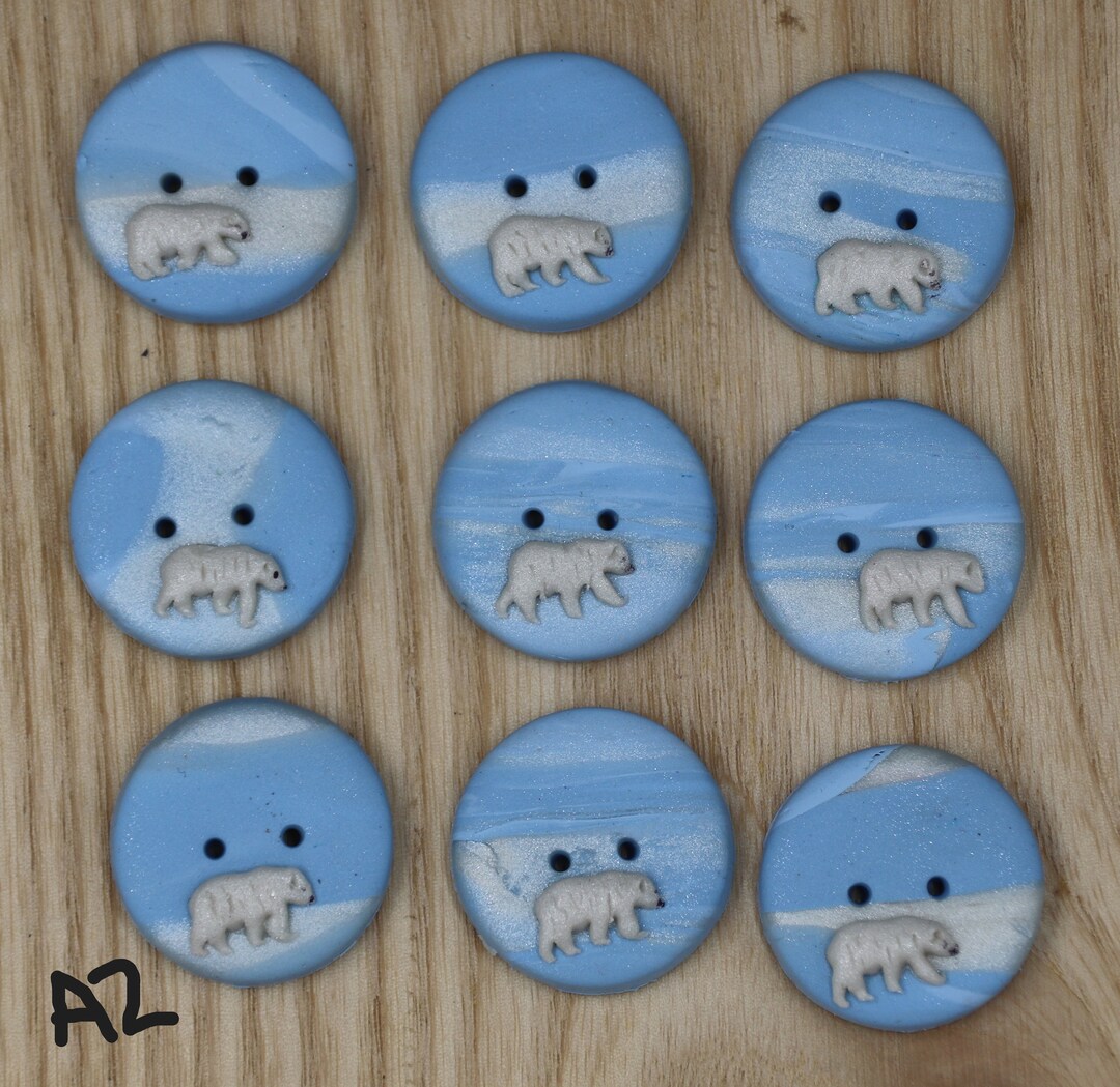 Polar Bear Buttons/embellishments Hand Made From Polymer Clay Unique ...