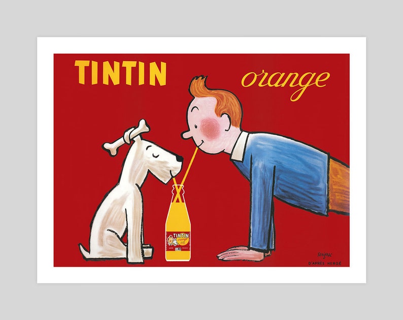 Tintin Orange Soda Vintage Poster, Tintin Snowy Drinking Poster, Tintin ...
