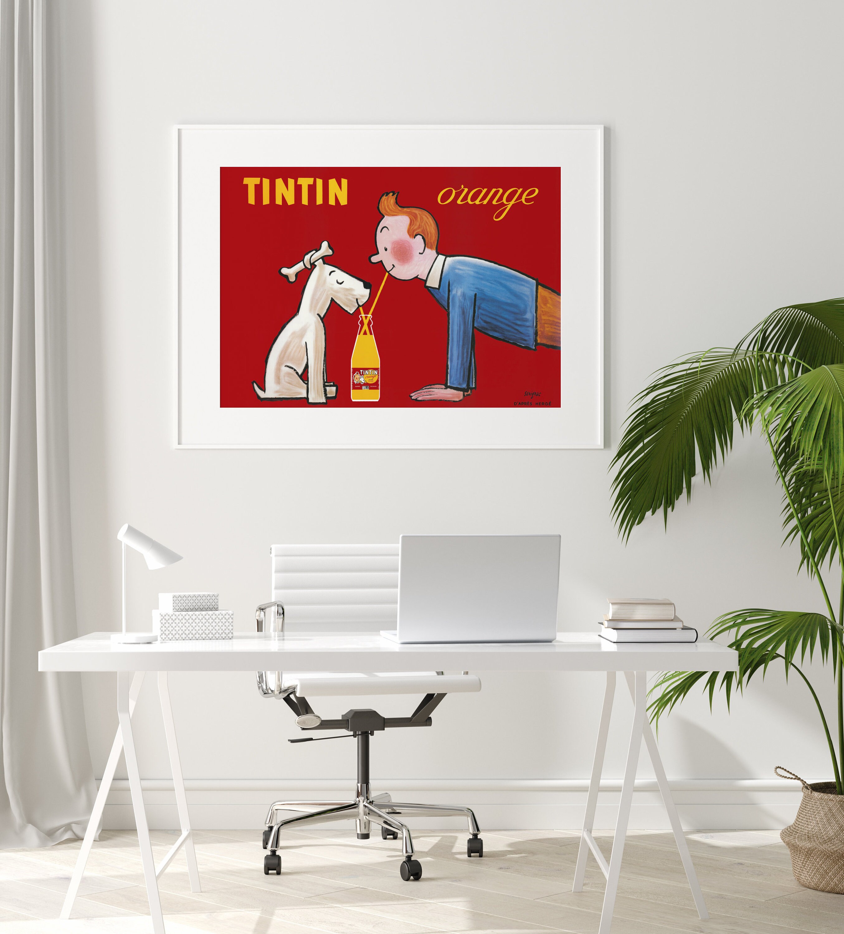 Tintin Orange Soda Vintage Poster, Tintin Snowy Drinking Poster, Tintin ...