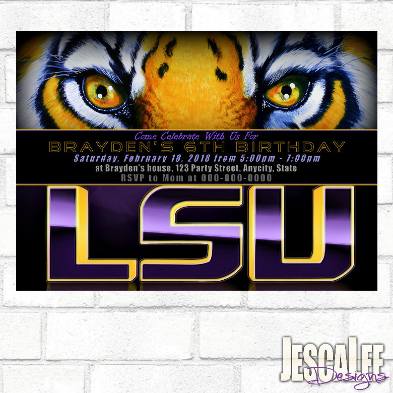 LSU Invitation Football Birthday Printable Party LSU Tigers | Etsy
