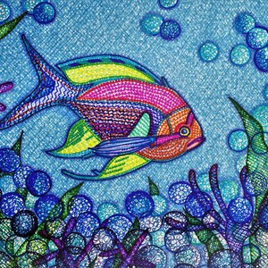 Original Fish Ink Drawing Framed/ Prints Available/ Tropical Fish Wall ...