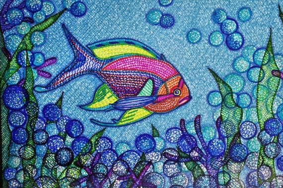 Original Fish Ink Drawing Framed/ Prints Available/ Tropical | Etsy