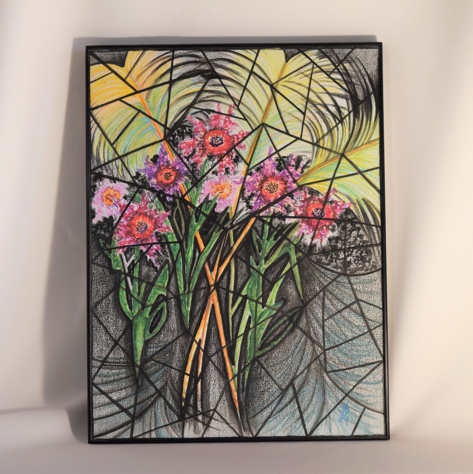 Broken Glass Flower Wall Art Framed Original Prints Etsy