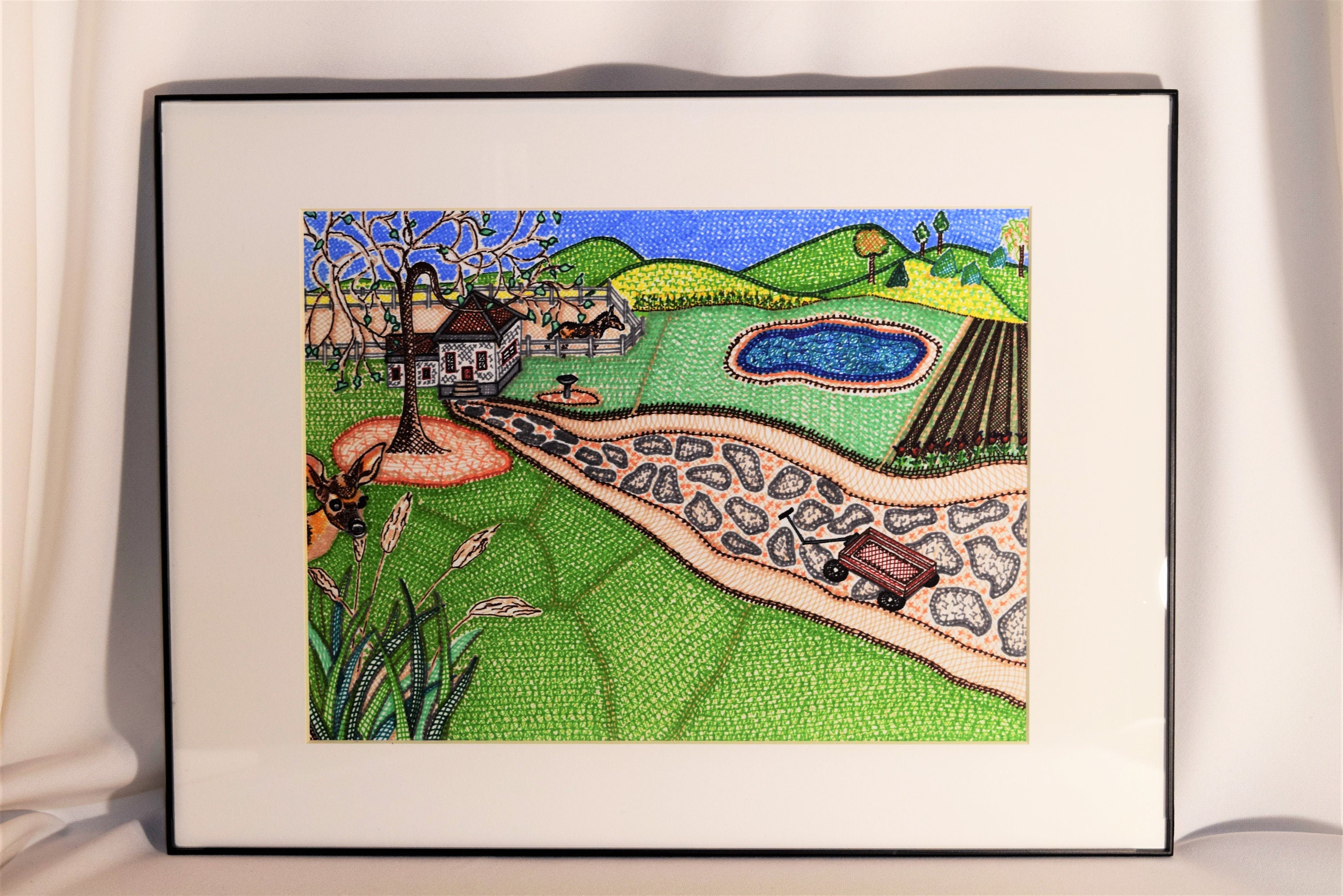 Original Country Farm House Drawing/ Prints Available/ Folk Art Wall ...