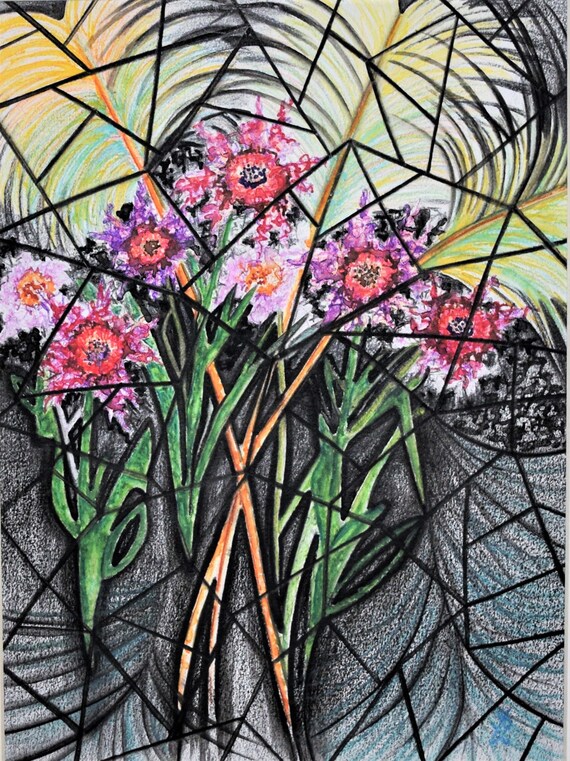 Broken Glass Flower Wall Art Framed Original Prints Etsy