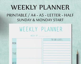Weekly Planner Printable to Do List, Minimal Weekly Schedule, Weekly ...
