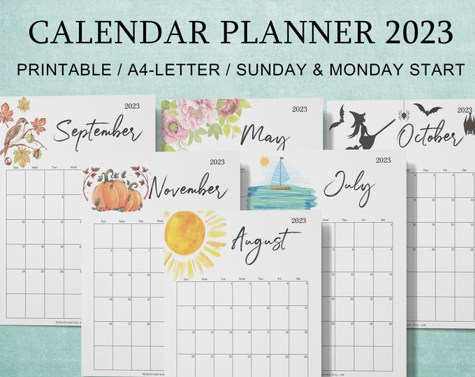 Printable Calendar 2023, Calendar Planner 2023, Monthly Calendar ...