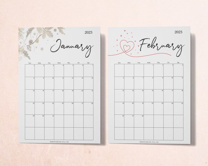 Printable Calendar 2023 Calendar Planner 2023 Monthly - Etsy