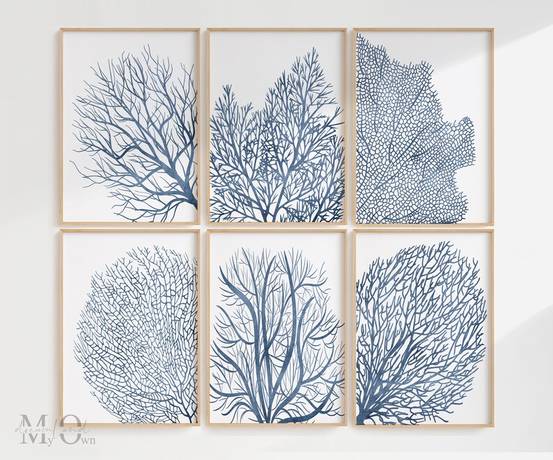 Coastal Bathroom Wall Art: Hamptons Style Print, Blue Coral Artwork - Etsy