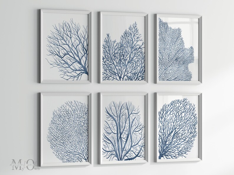 Coastal Bathroom Wall Art: Hamptons Style Print, Blue Coral Artwork - Etsy