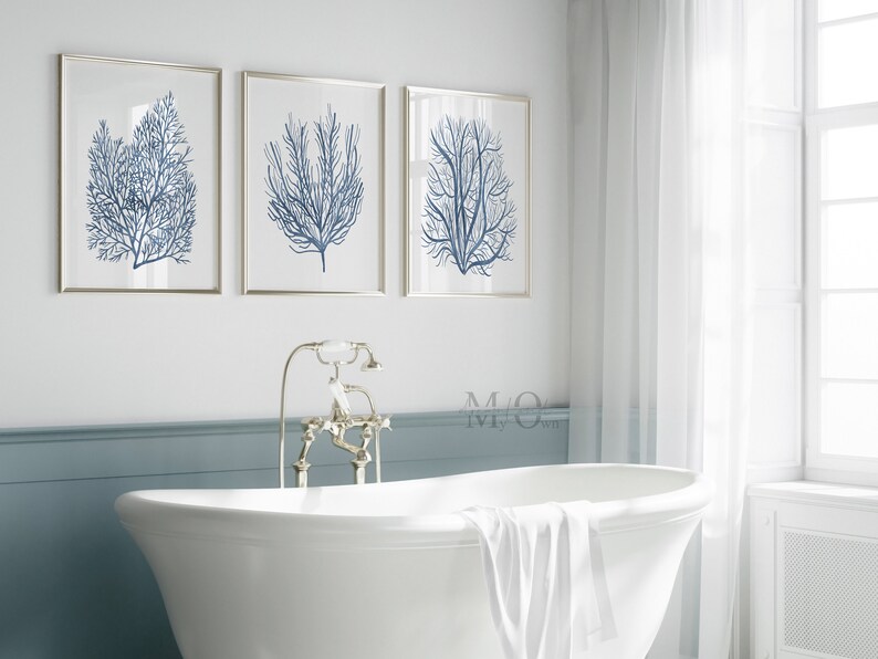 Ocean Coral Wall Decor in Blue: Hamptons Style Print, Coastal Poster ...