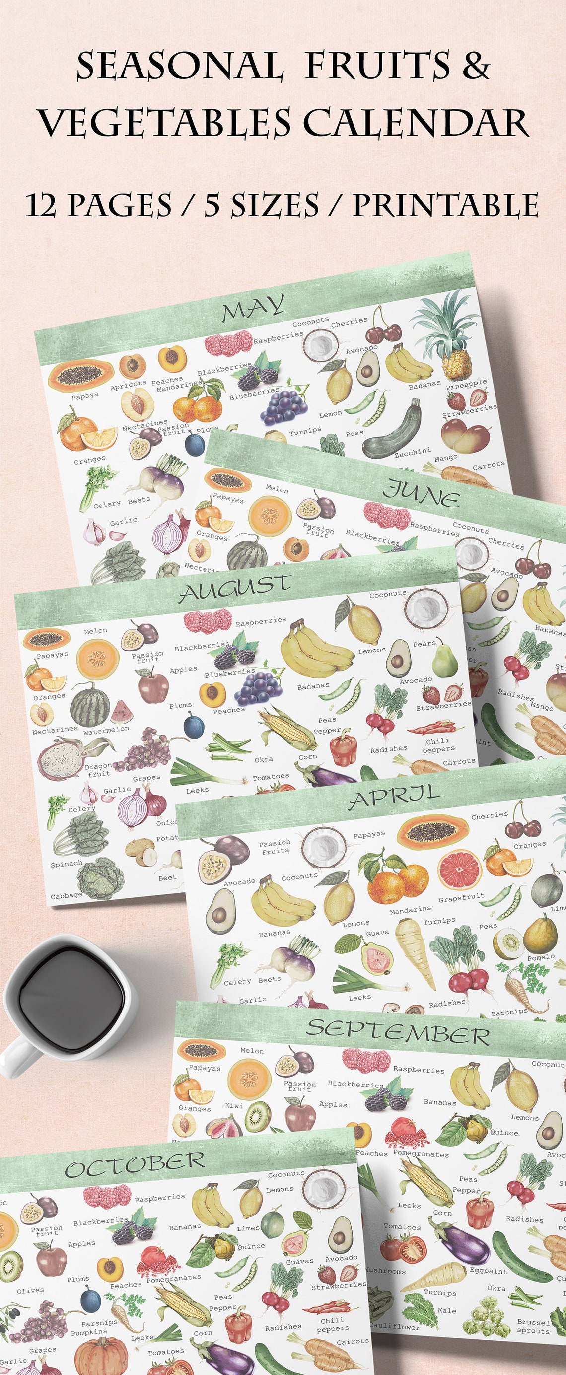 Seasonal Fruits and Vegetables Seasonal Produce Calendar - Etsy