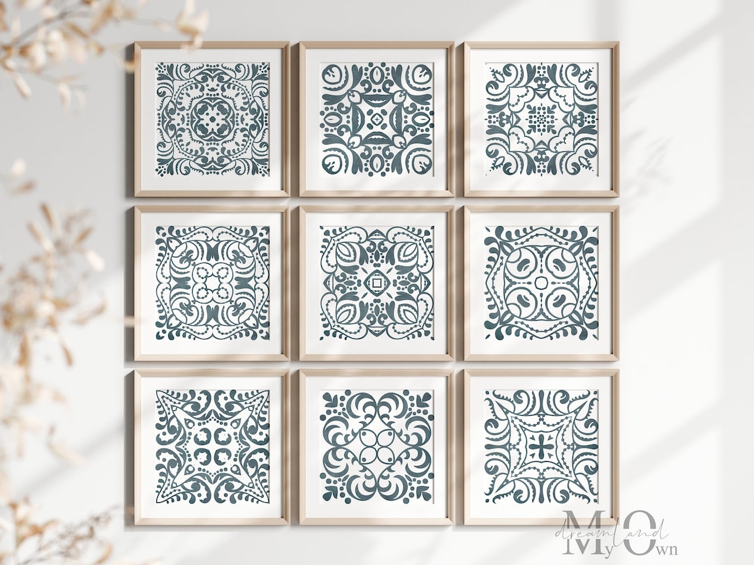 Spanish Tile Prints, Square Wall Art Set of 9, Mexican Tile Wall Art ...