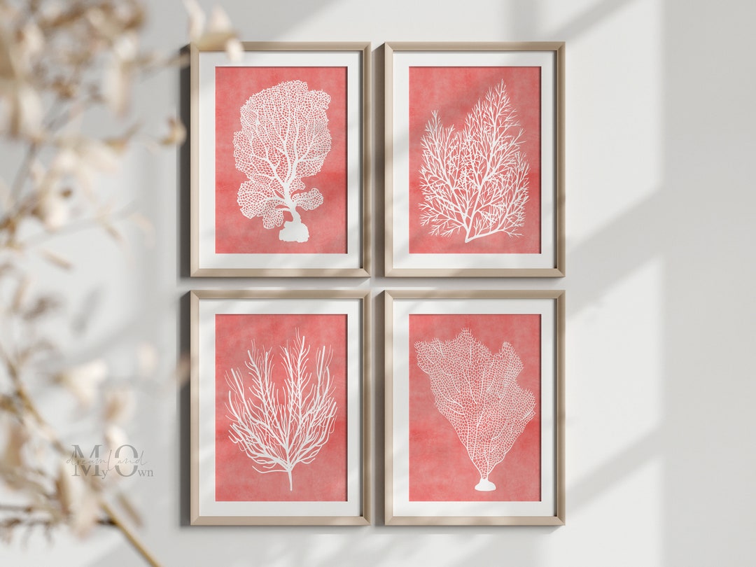 Coastal Wall Art Decor, Coral Color Hamptons Print, Coastal Style ...