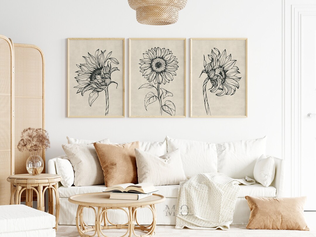 Sunflower Wall Art Digital, Rustic Floral Print, Sunflower Wall Decor ...