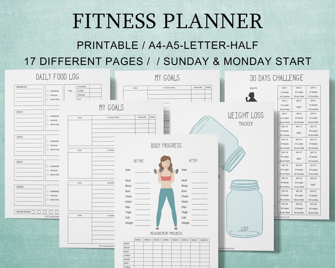 Fitness Planner Printable, Weight Loss Progress, Workout Planner ...