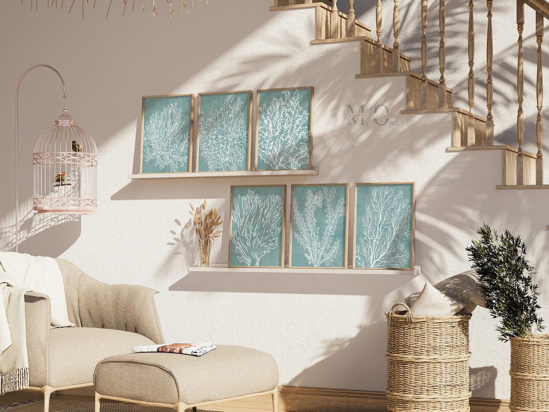 Ocean Theme Wall Art, Set of 6 Prinable Sea Coral, Blue Green Coastal ...