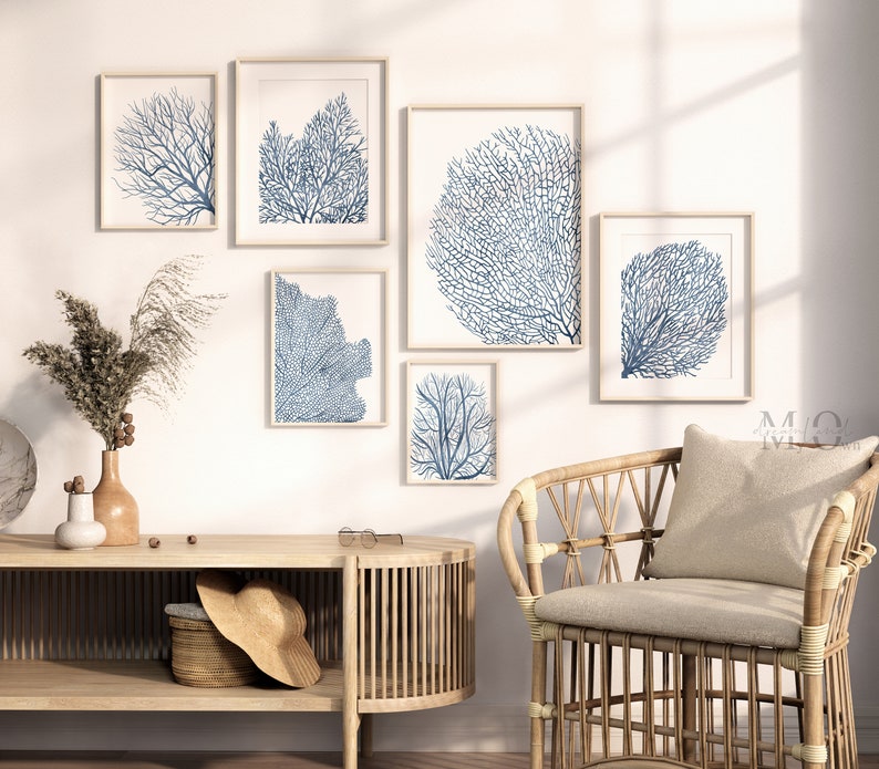 Coastal Bathroom Wall Art: Hamptons Style Print, Blue Coral Artwork - Etsy