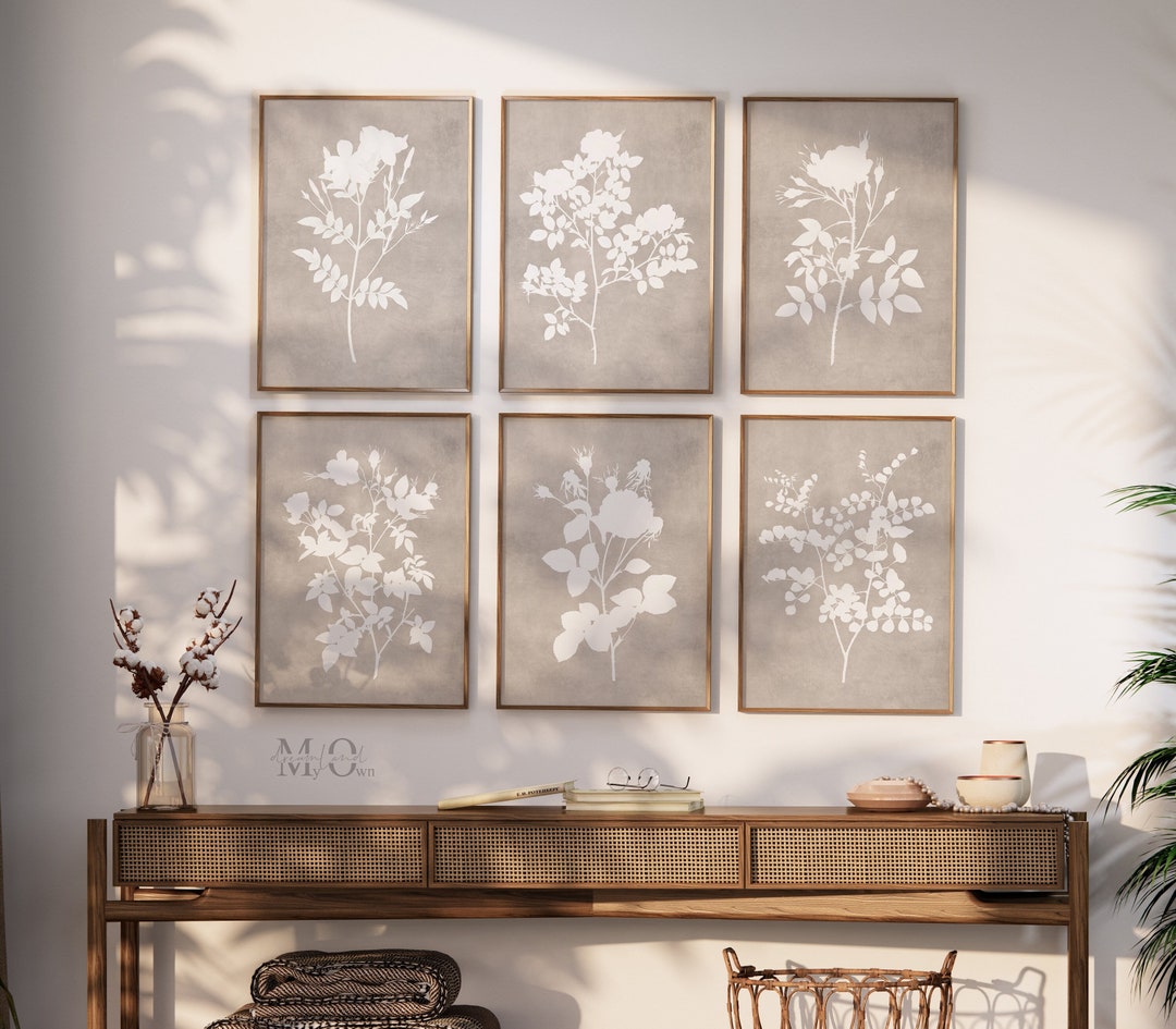Neutral Floral Wall Art, Rustic Modern Art Print, Set of 6 Gallery Wall ...
