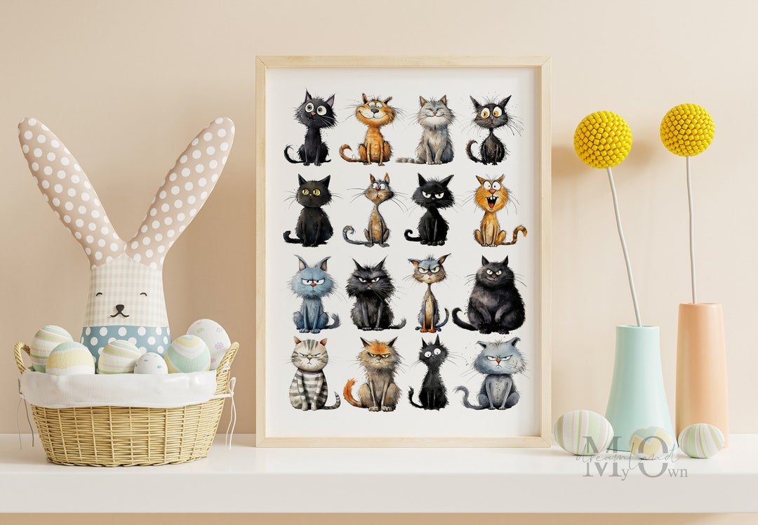 Lustiges Katzen Poster, Katzen Illustration, Druckbare Kunst, Geschenk ...