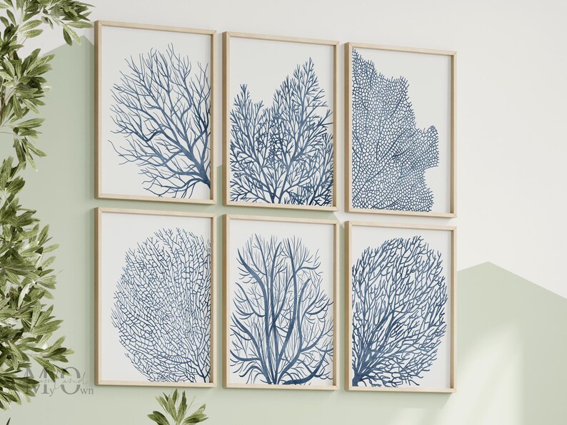 Coastal Bathroom Wall Art: Hamptons Style Print, Blue Coral Artwork - Etsy