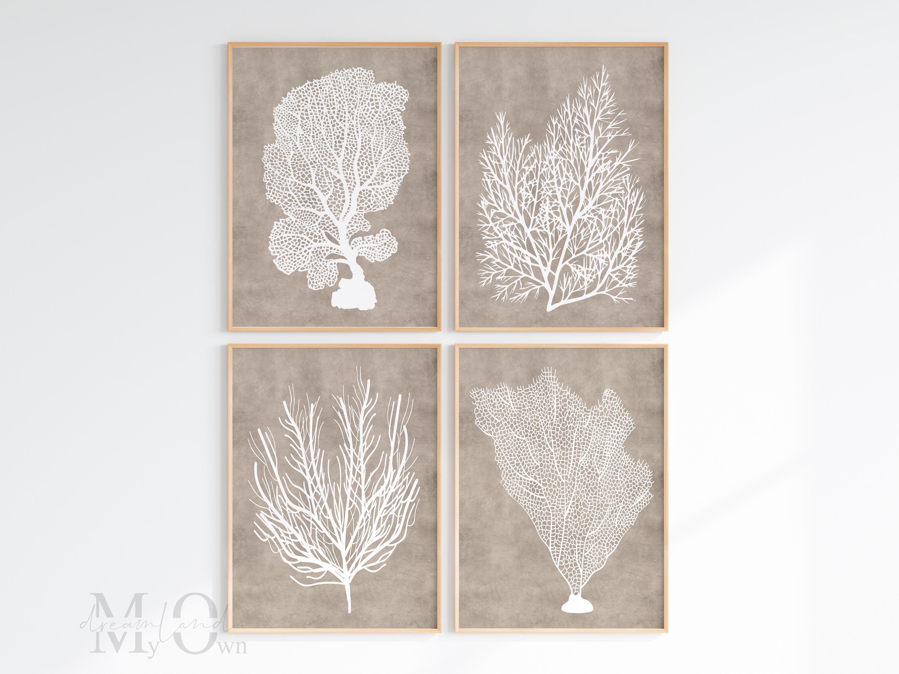 Neutral Sea Coral Print Set of 4: Coastal Living Room Poster, Beige ...