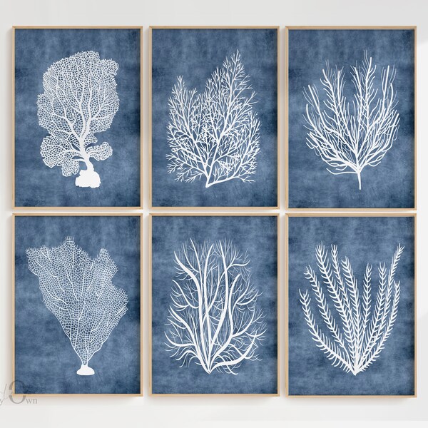 Coral Navy Wall Art - Etsy