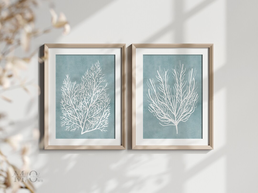 Blue Coastal Wall Art, Sea Coral Print Set of 2, Coastal Style Large ...