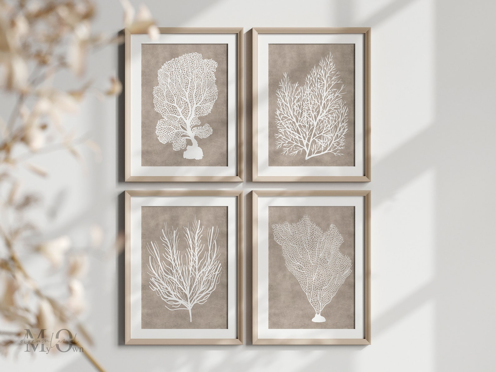 Neutral Sea Coral Print Set of 4: Coastal Living Room Poster, Beige ...