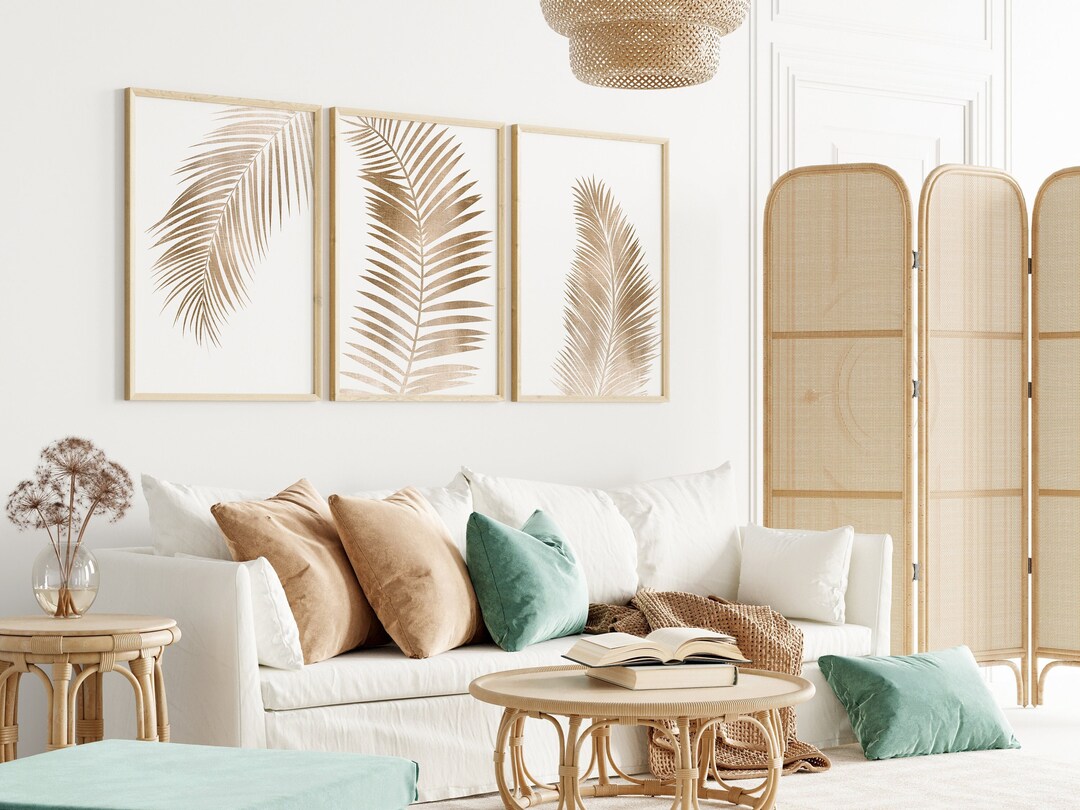 Tropical Wall Art Neutral, Palm Leaf Poster, Wall Art Set of 3, Boho ...