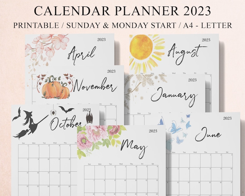 Printable Calendar 2023 Calendar Planner 2023 Monthly - Etsy